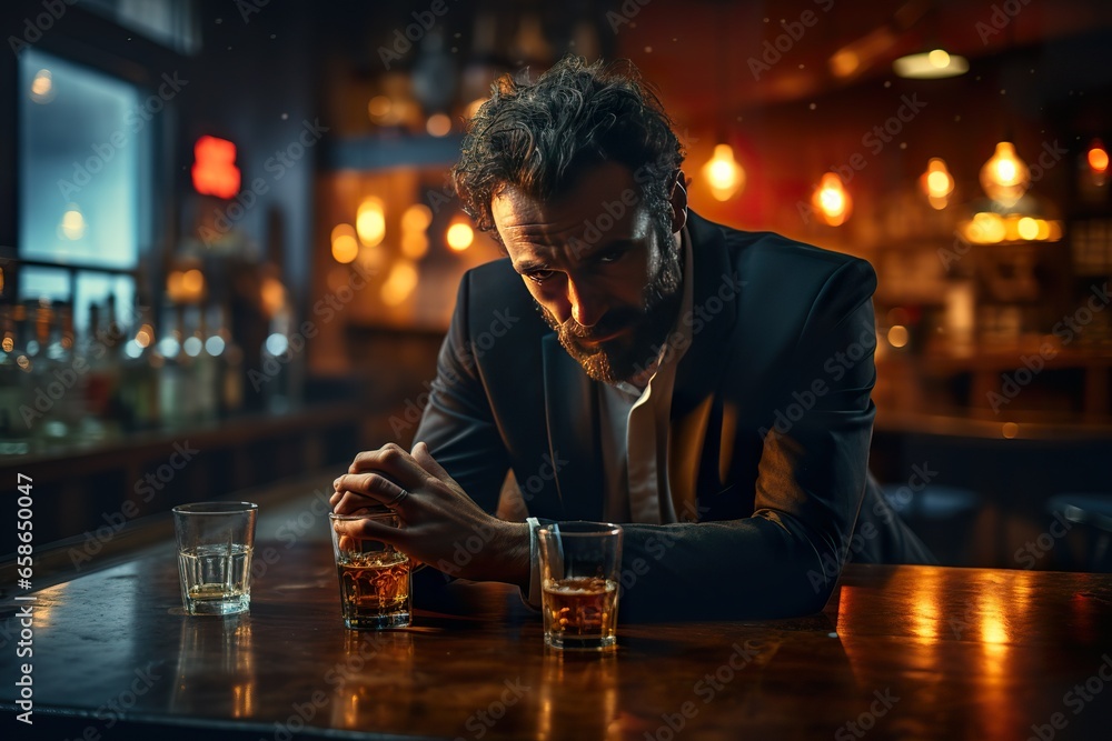Bussinessman drinking in bar so sad from work. Stock Photo | Adobe Stock