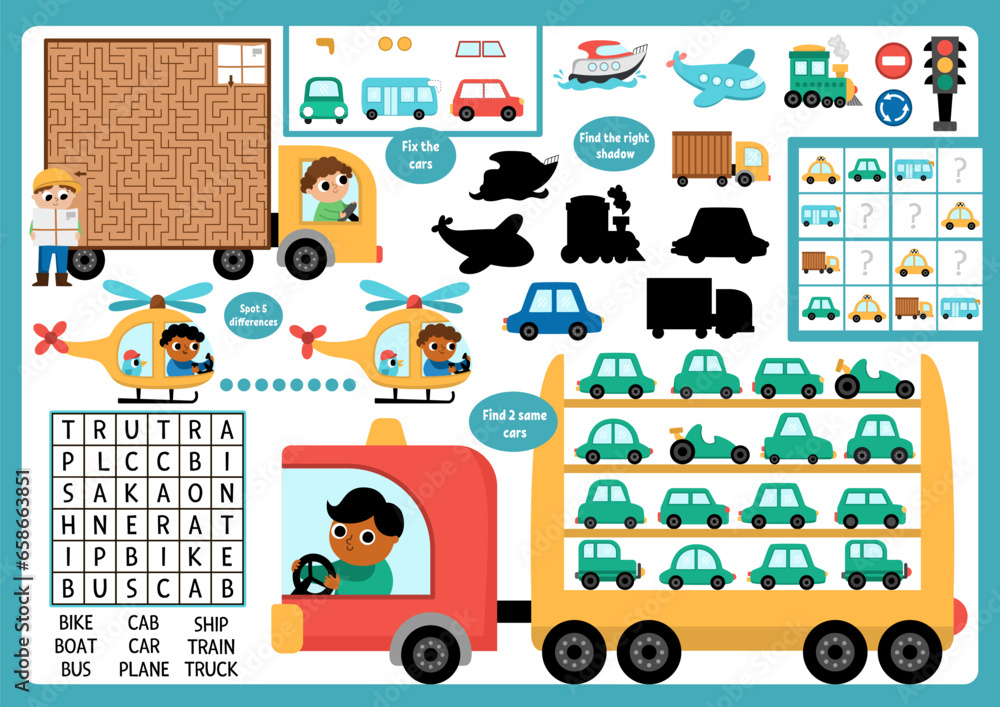 Vector transportation placemat for children. Transport printable ...