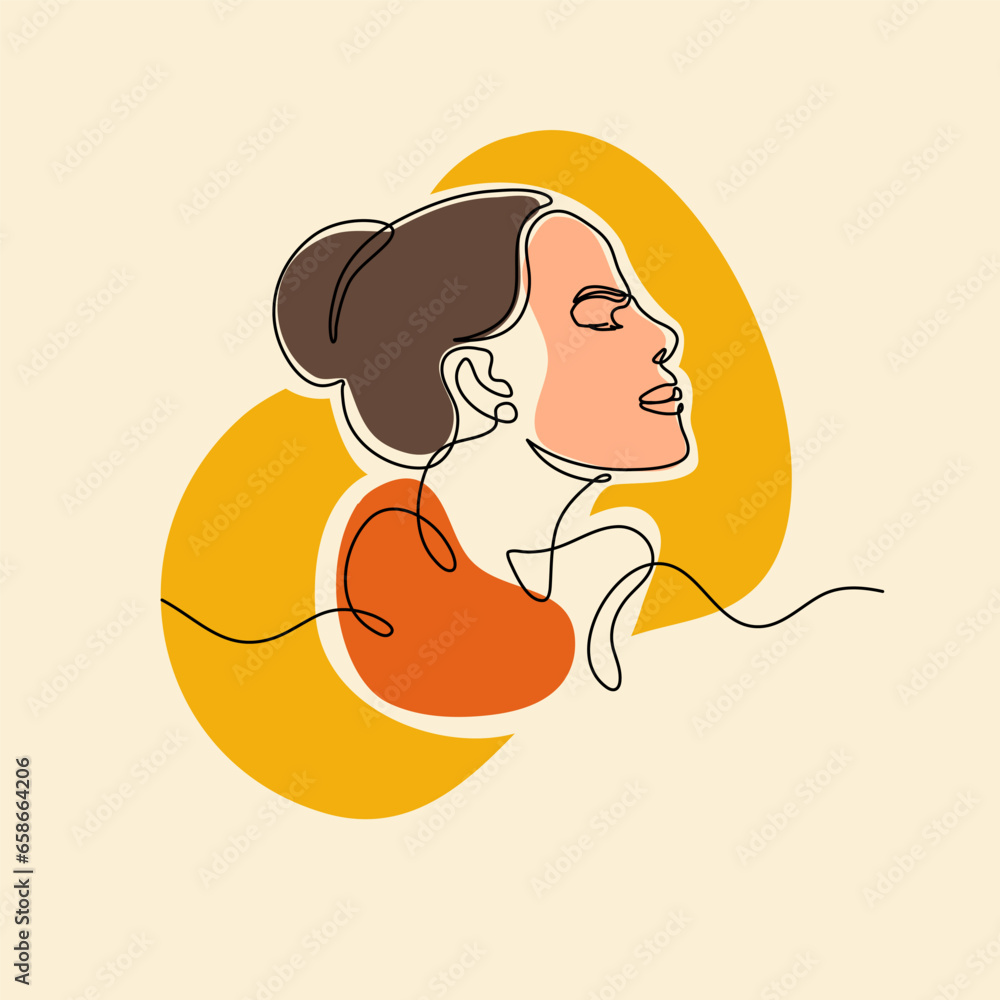 woman's face looking up happy. minimalist continuous line art portrait ...