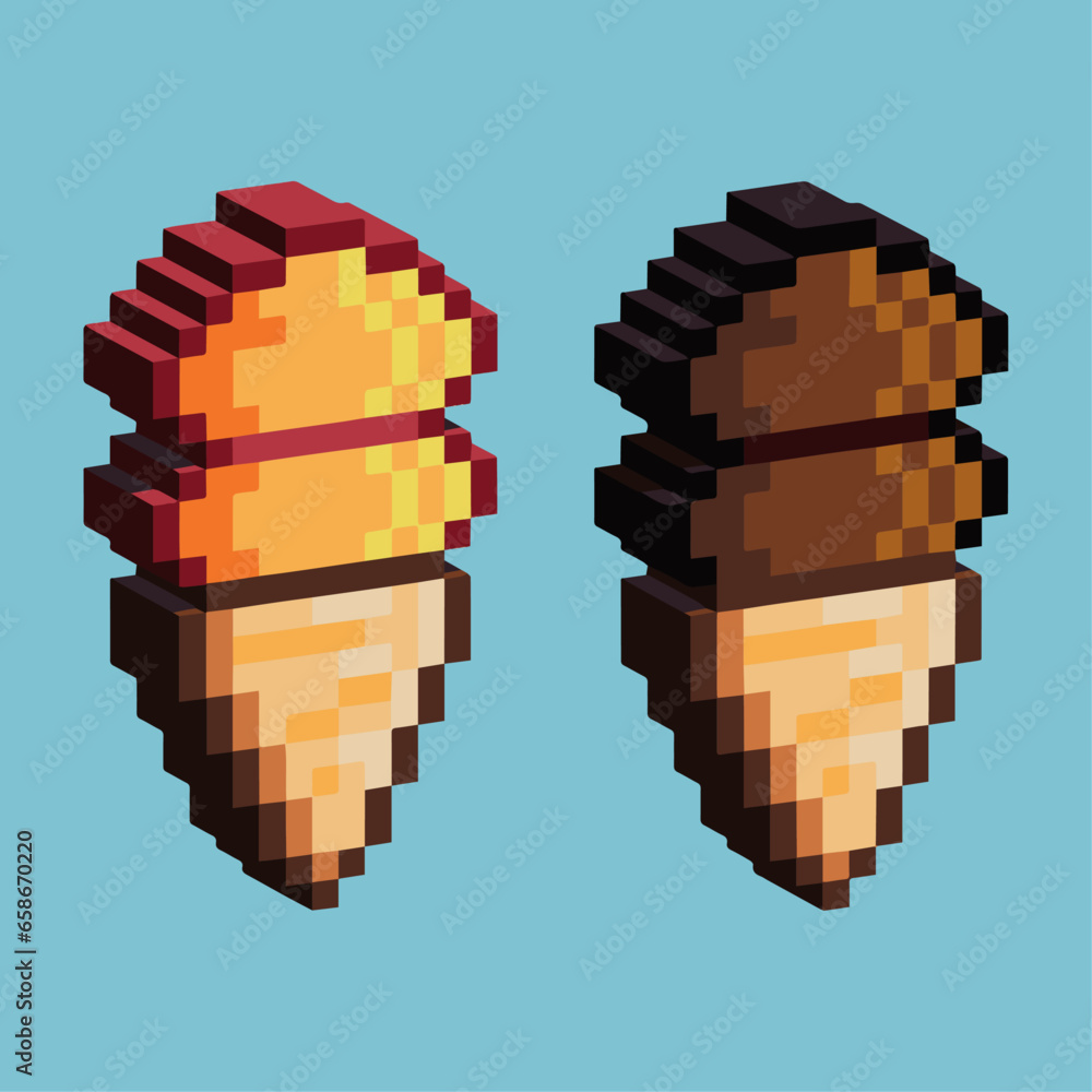 Vecteur Stock Isometric Pixel art 3d of ice cream for items asset. ice ...
