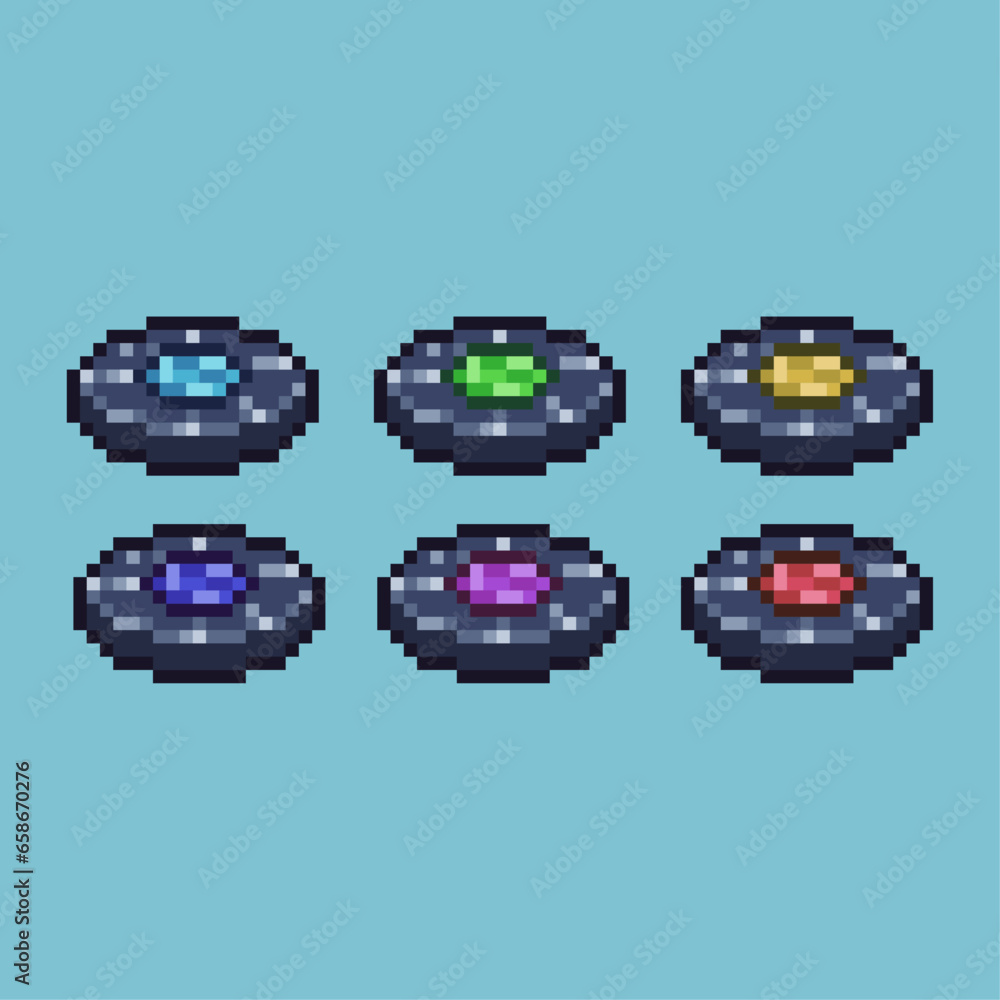 Pixel art sets of round cassette disc with variation color item asset ...
