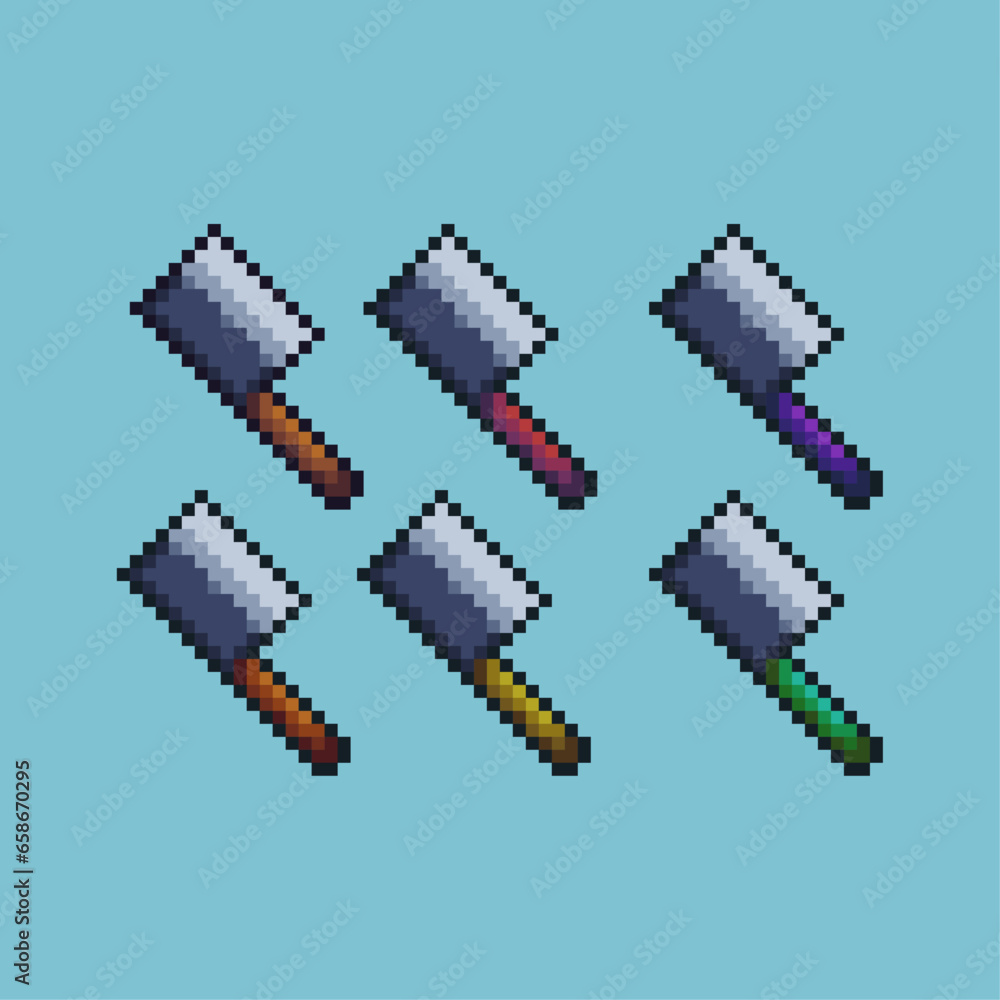 Pixel art sets of kitchen knife with variation color item asset. Simple ...
