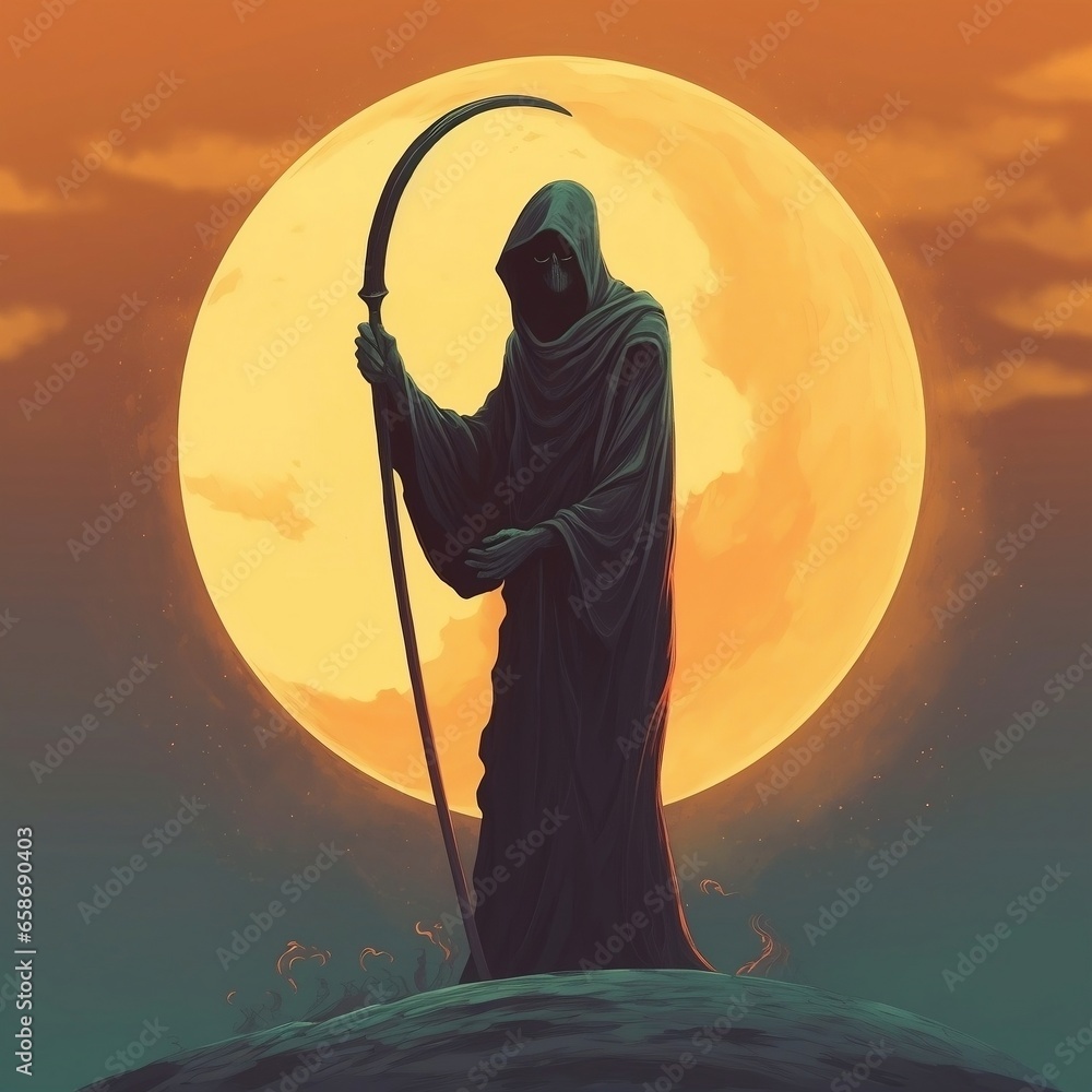illustration painting of the Death know as the Grim Reaper holding the ...