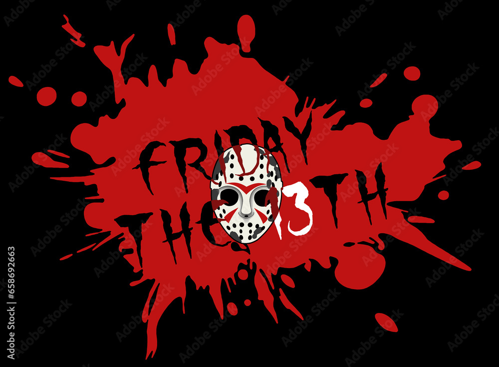 Friday the 13th horror banner with Jason hockey mask on red blood and ...