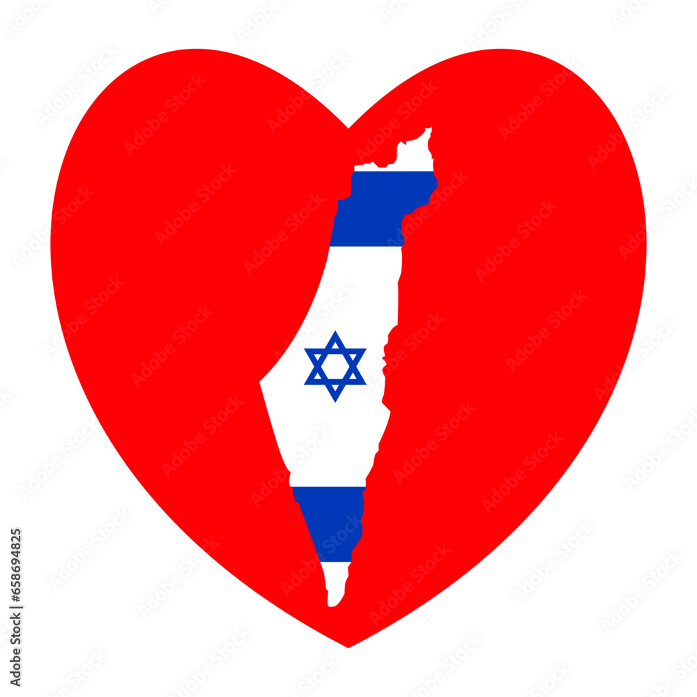 Red heart and Israel map. Abstract Israeli blue white flag with love ...