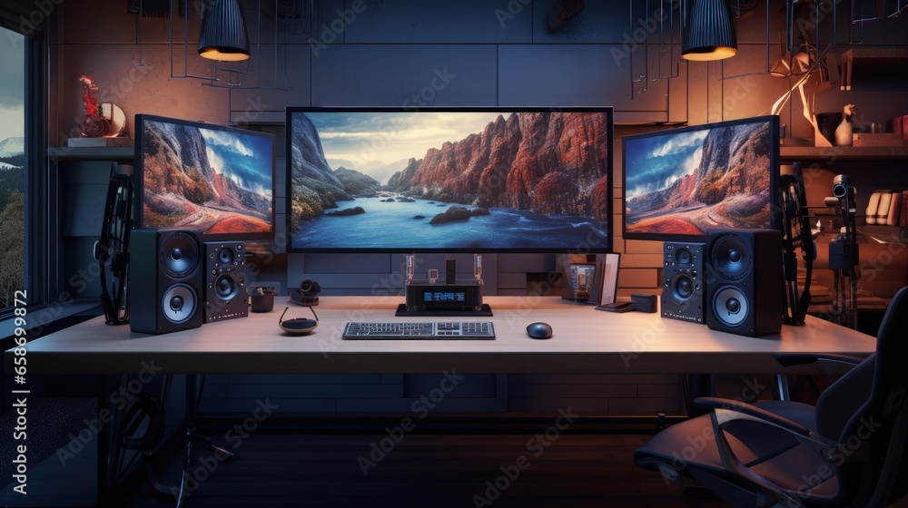 Ideal setup for videographer and video editor at home Spacious desk ...