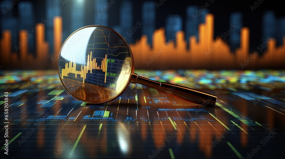 Financial growth data and statistics are analyzed using a chart and ...