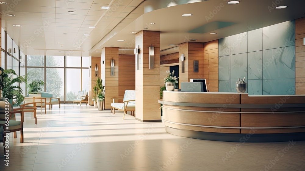 3D visualization of a hospital s interior with an entrance and ...