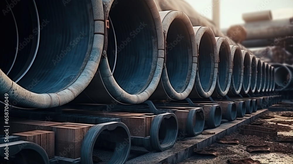 Installing sewer pipes for external sewage at construction site using ...