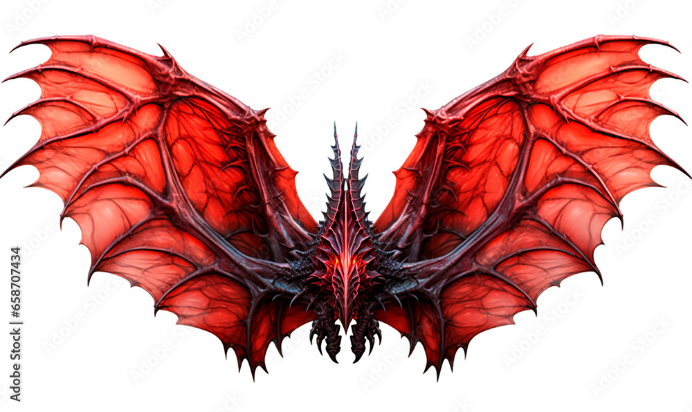 Red demonic wings background. Open 3d spooky wing with webbed and bone ...