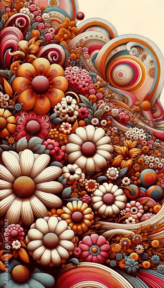 9x16 design showcasing flowers juxtaposed with psychedelic patterns ...