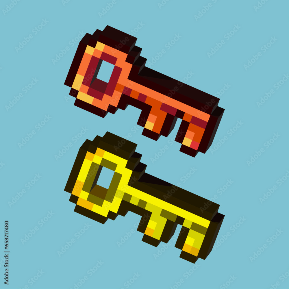 Isometric Pixel art 3d of gold key for dugeon key items asset. simple ...