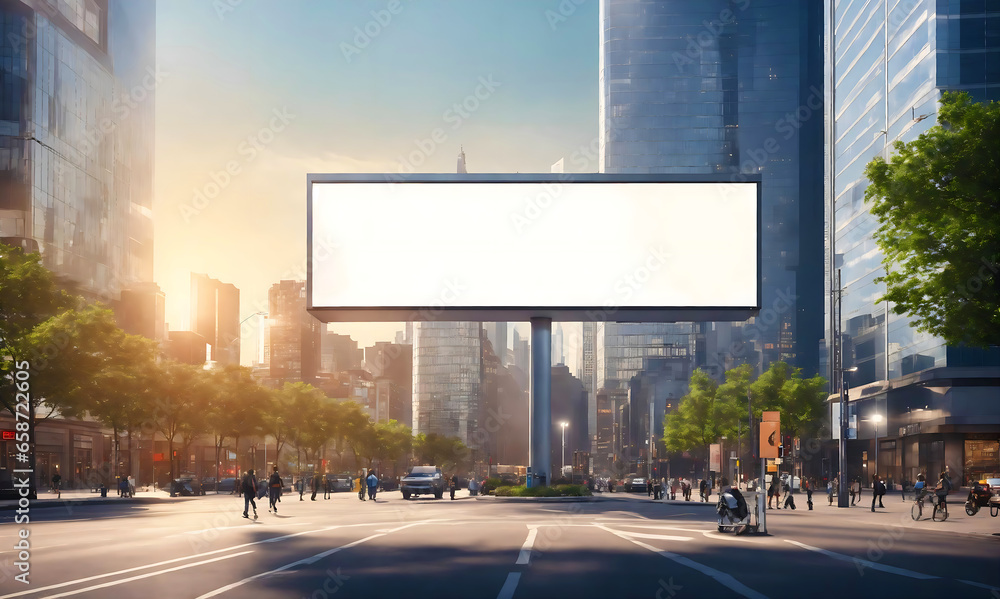 mockup, Blank Billboard on City Street at Night. Outdoor advertising ...
