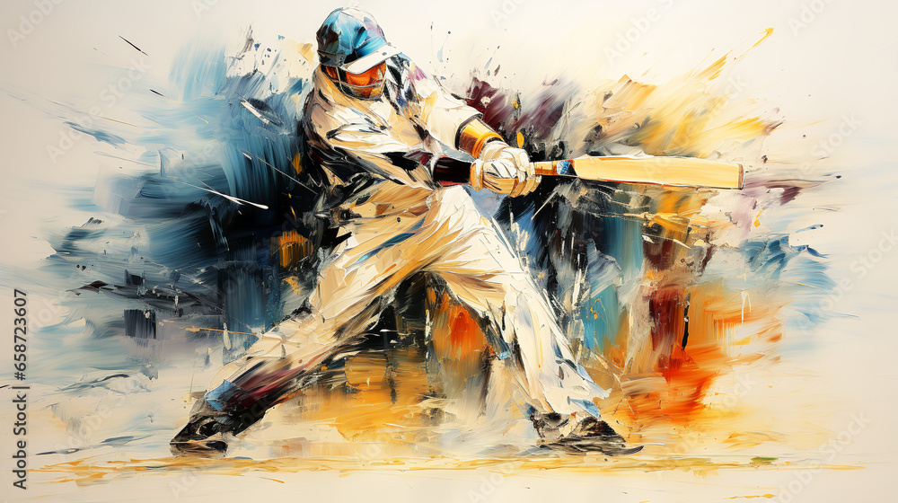 Painting style representation of cricket. Cricket player in action ...