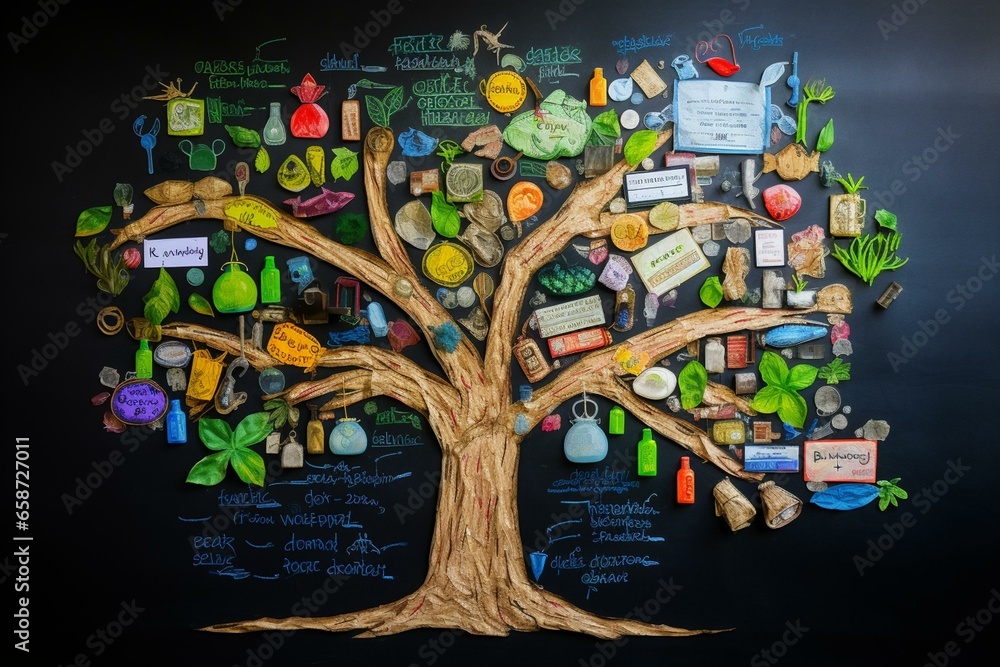 Eco-friendly mind map emphasizing reduction of plastic waste; suitable ...