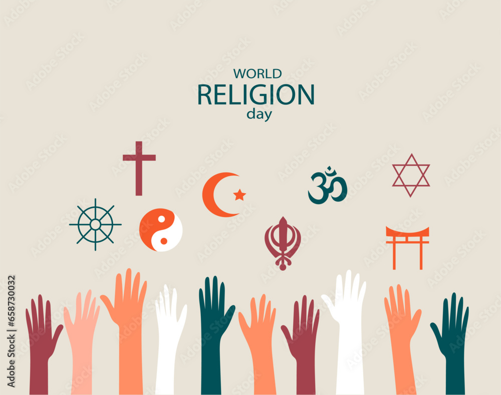 World Religion Day hand drawn flat doodle vector banners. Background ...