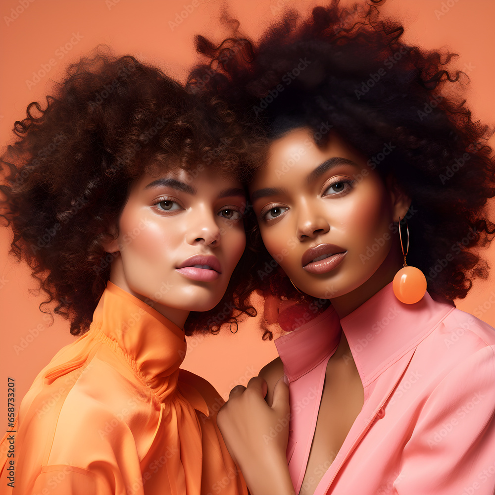 Two african american women with afro hair posing for a picture Stock ...