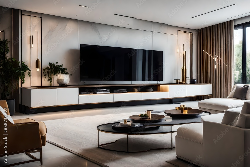 Narrate the aesthetic harmony achieved in a luxurious home's living ...