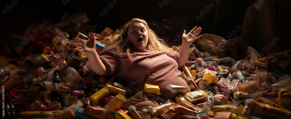 AI-generated photo of a woman buried under a mountain of discarded ...