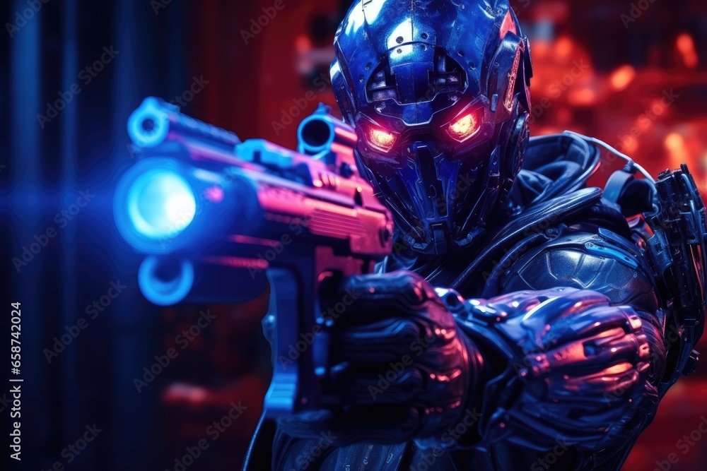 Foto de In a futuristic world, a cybernetic soldier, equipped with high ...