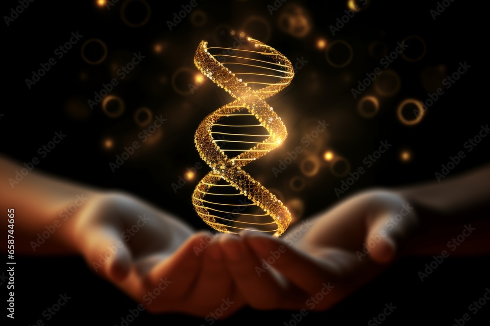 Shine alien DNA molecule in hands helical structure microbiology ...