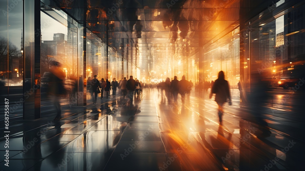 Bustling City Center with Reflective Buildings and Cityscape Skyline. A ...