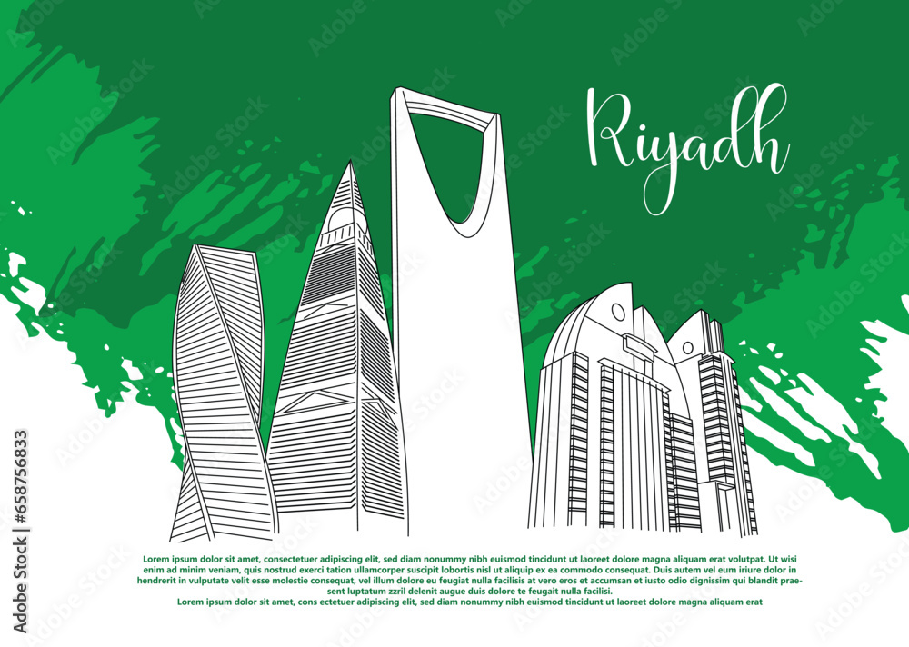 kingdom of Saudi Arabia land Mark. line Art illustration Design. Stock ...