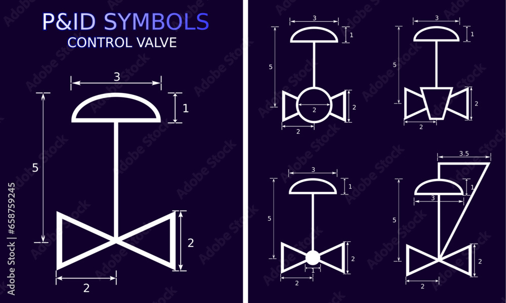 Standard P&ID symbols of control valve Stock Vector | Adobe Stock