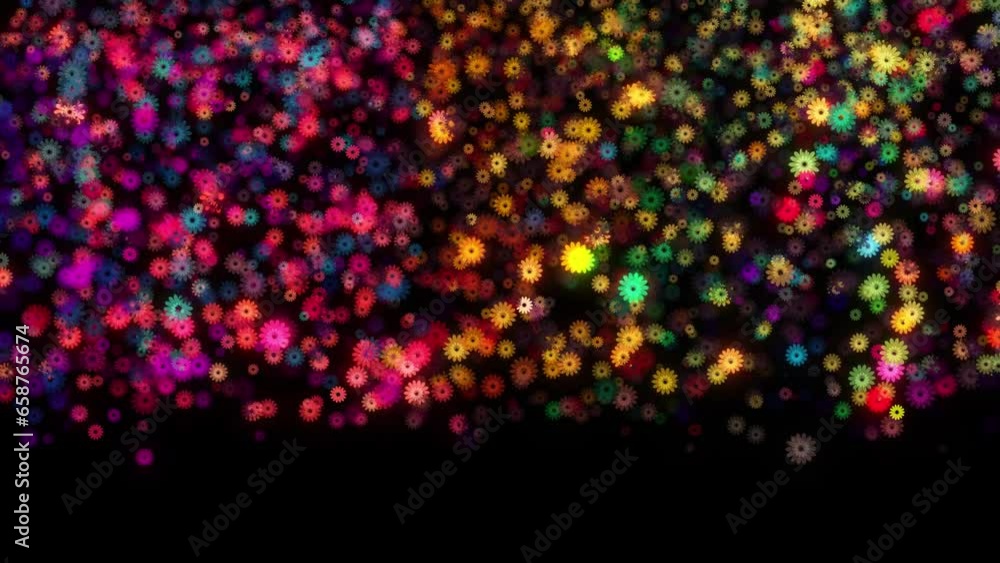 Glowing Multicolour Flower Falling Animation On Black Background Romantic Flower Particle