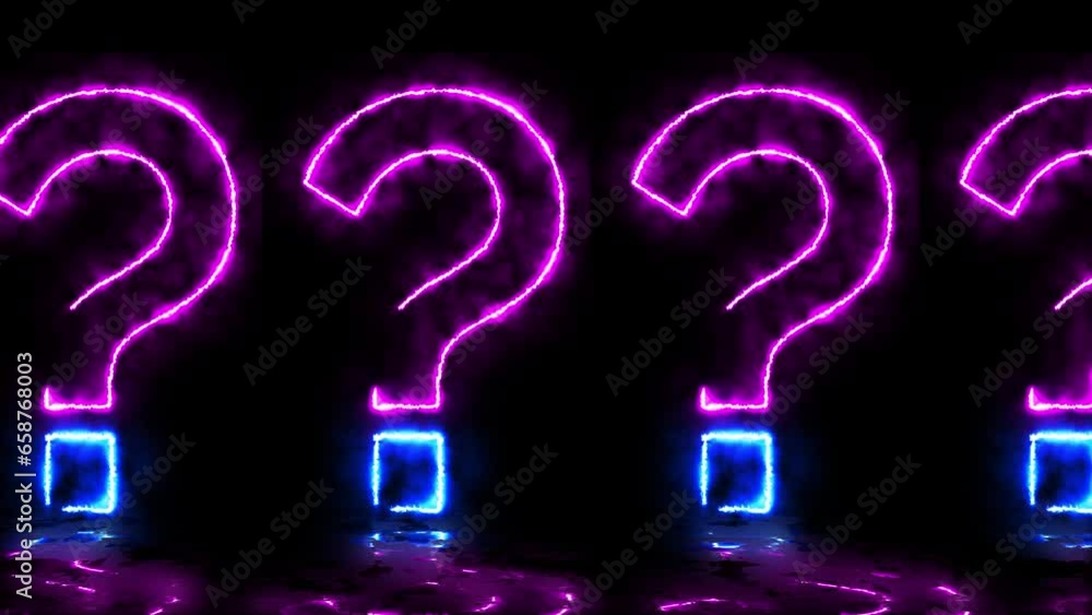 Neon Glowing Question Mark Animation With Reflection Floor Moving. Loop Animation Of Question ...