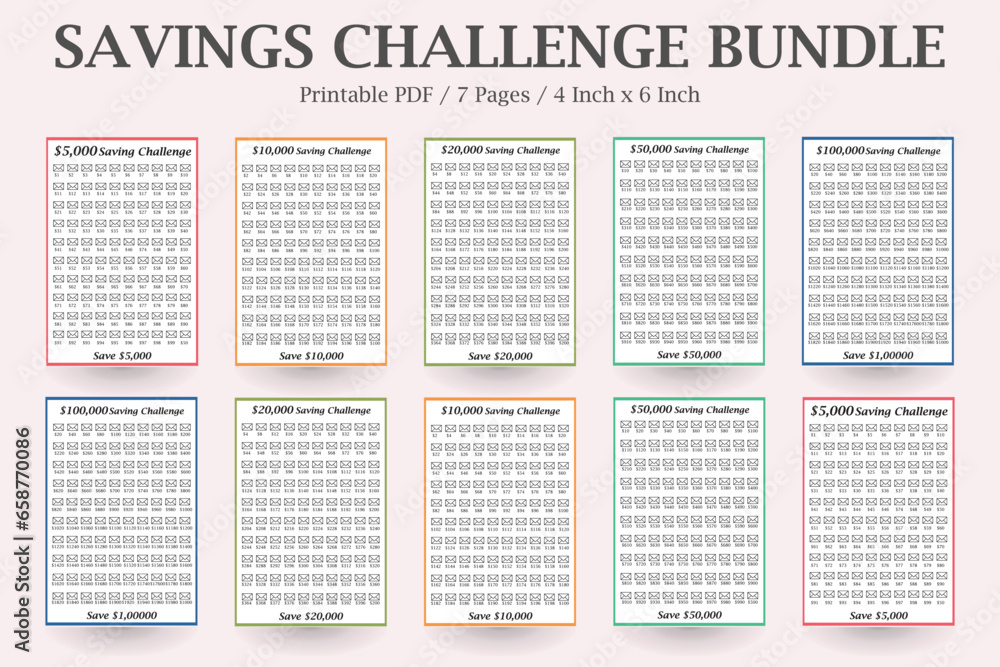 Savings challenge bundle,Envelope savings tracker,Savings goal tracker ...