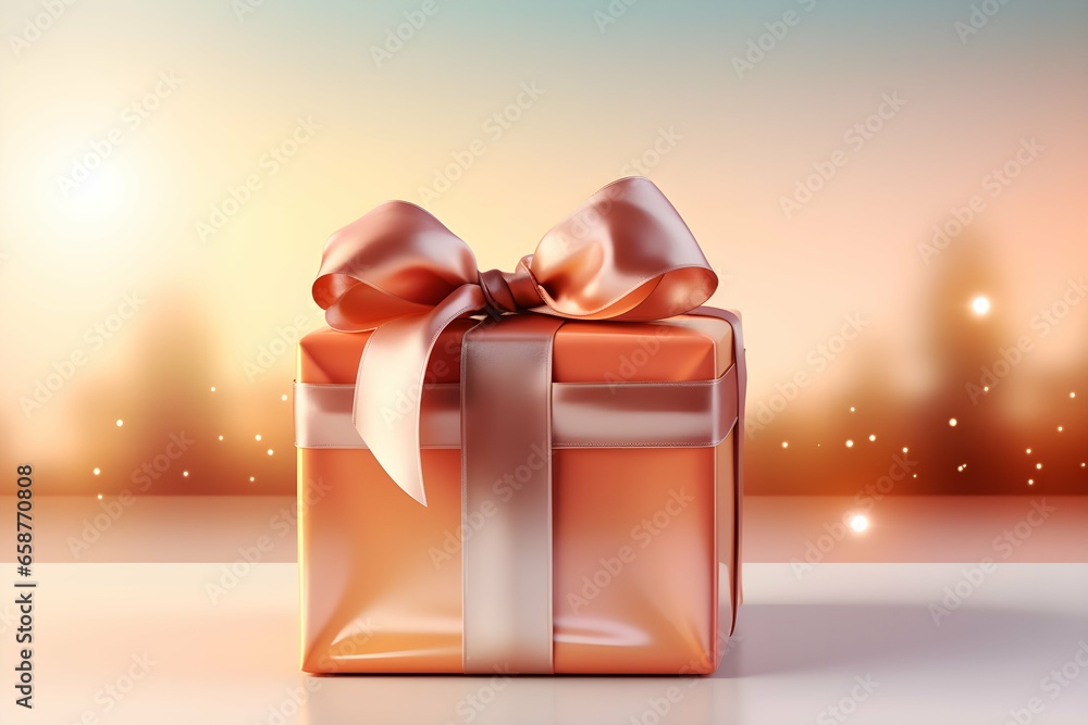 orange gift boxe with pink ribbon with shine gradient background Stock ...