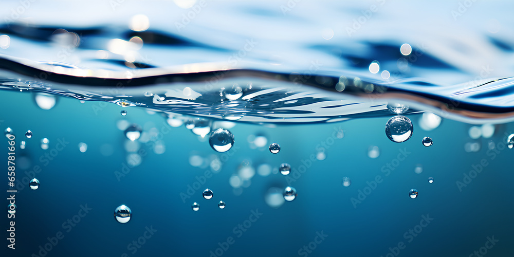 Blurry blue water surface with bubbles and splashes Nature background ...
