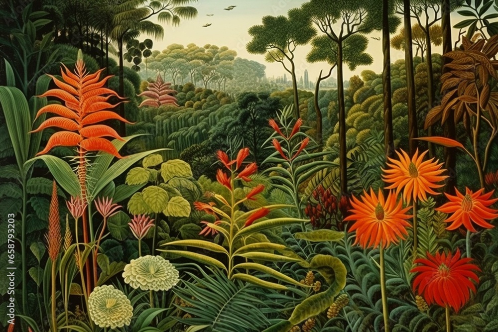 Artwork of equatorial forest by Rousseau, a French artist known for his ...