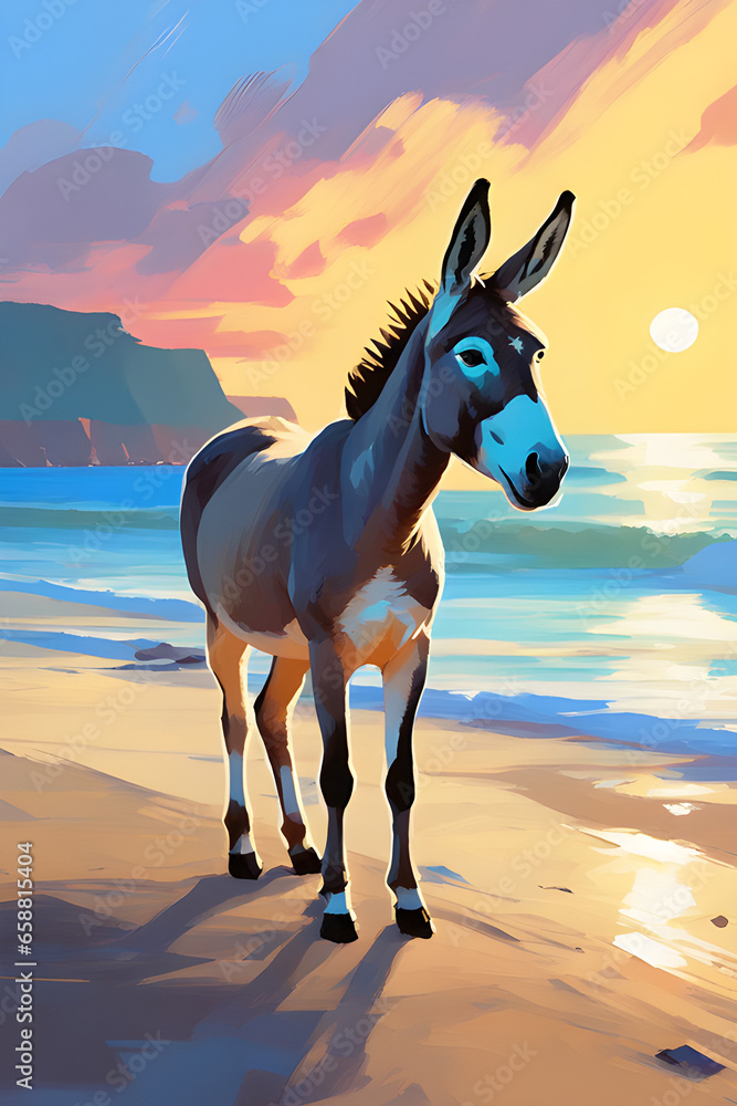 Burro na beira da praia no litoral brasileiro. burrinho cinza na areia ...
