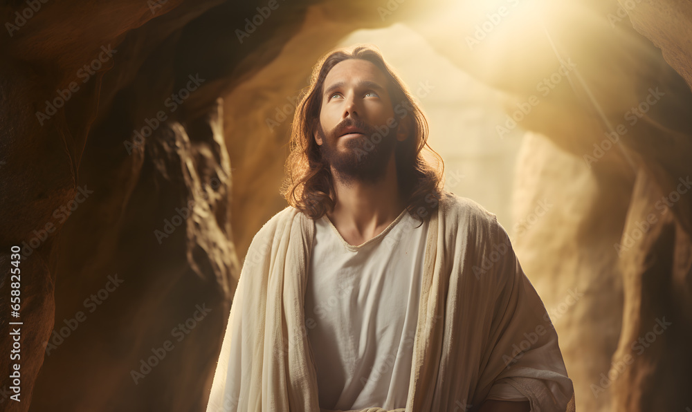 Resurrected Jesus Christ emerging from the tomb. Generative AI Stock ...