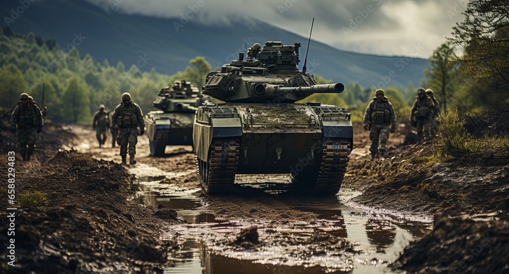 military soldier at war with weapon in hand, infantry ground operation ...