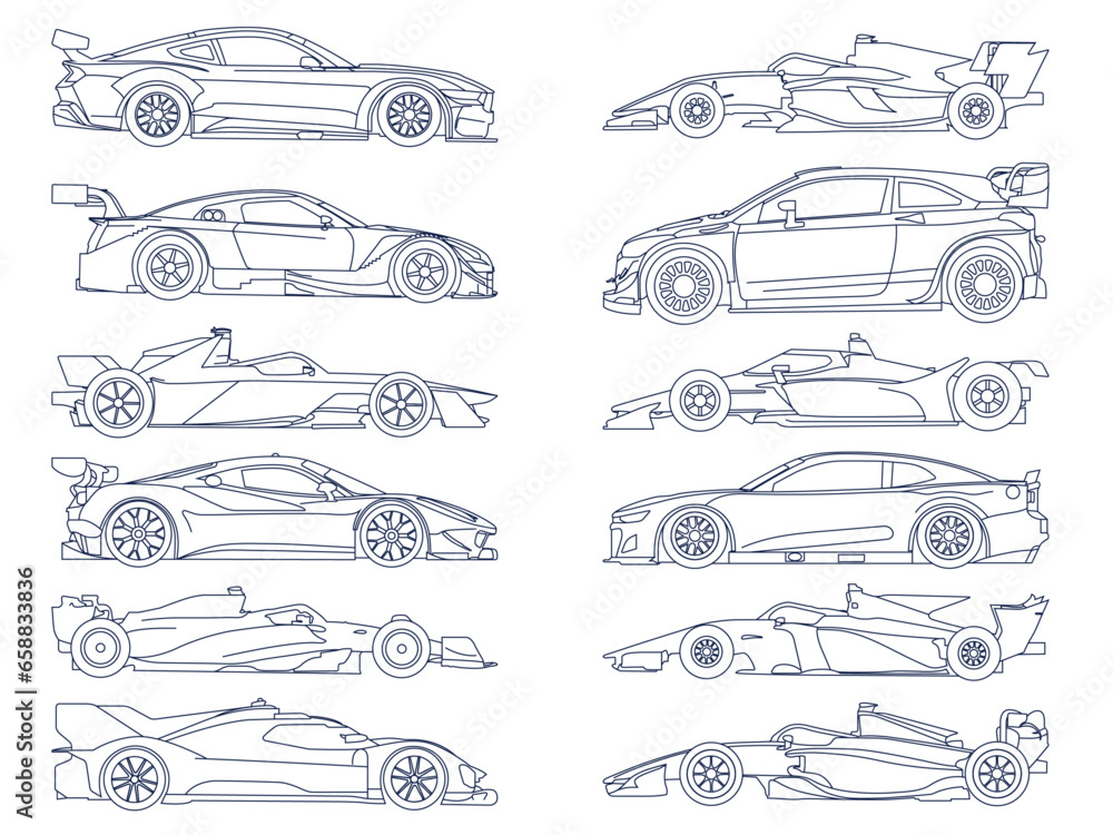 Set of 12 Race Cars as Vector Graphic Silhouettes - Motorsports ...