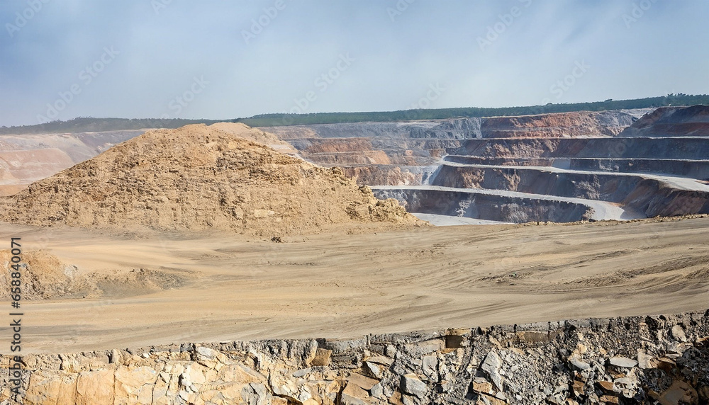 Clear daylight open pit mining background, Construction project ...
