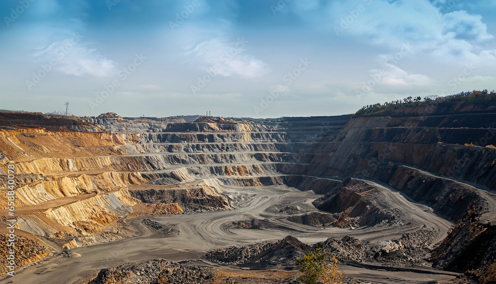 Clear daylight open pit mining background, Construction project ...