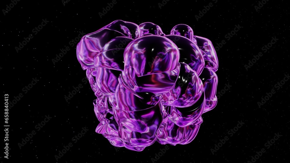 Morphing fluid metal blob pulsating in space background. Liquid ...