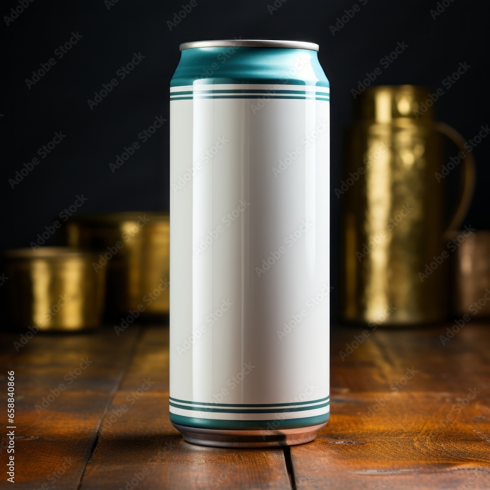 A plain white can with a blank label with room for your image or text ...