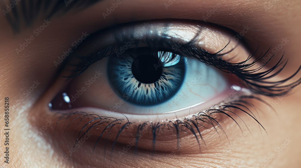 Sad woman concept - closed eyelid closeup with a teardrop on eyelashes ...