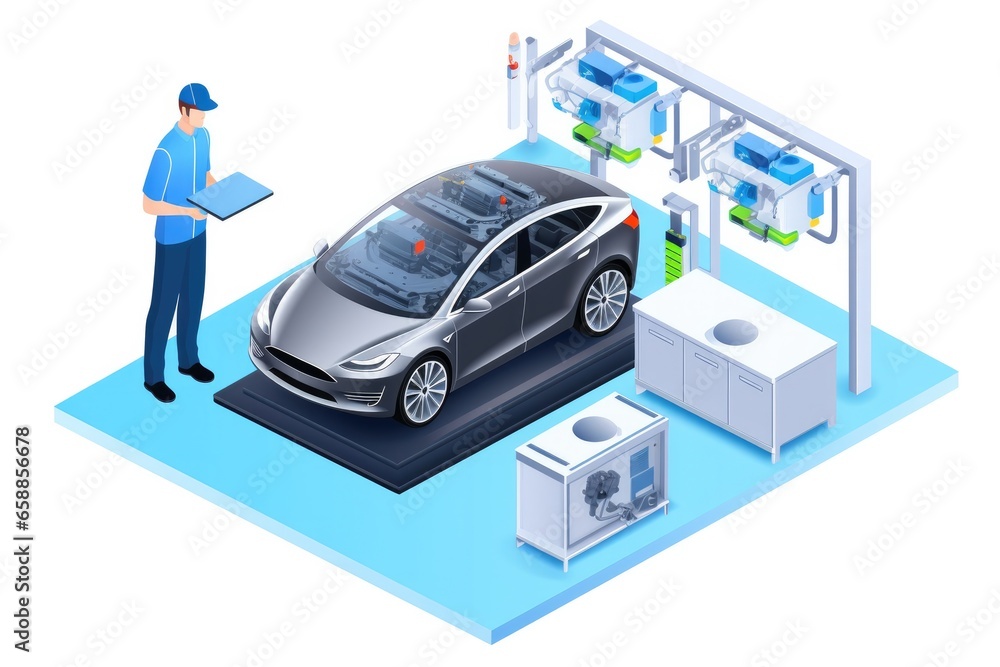 Electric car engineer production ev car assembly industry plant ...