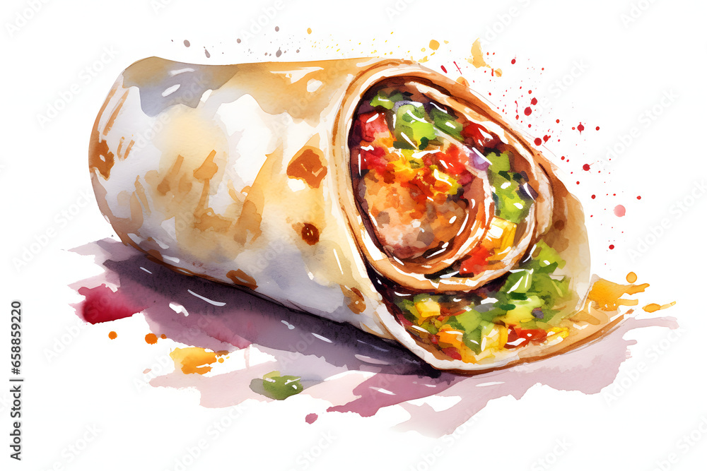 Burrito Watercolor Art Style Stock Illustration | Adobe Stock