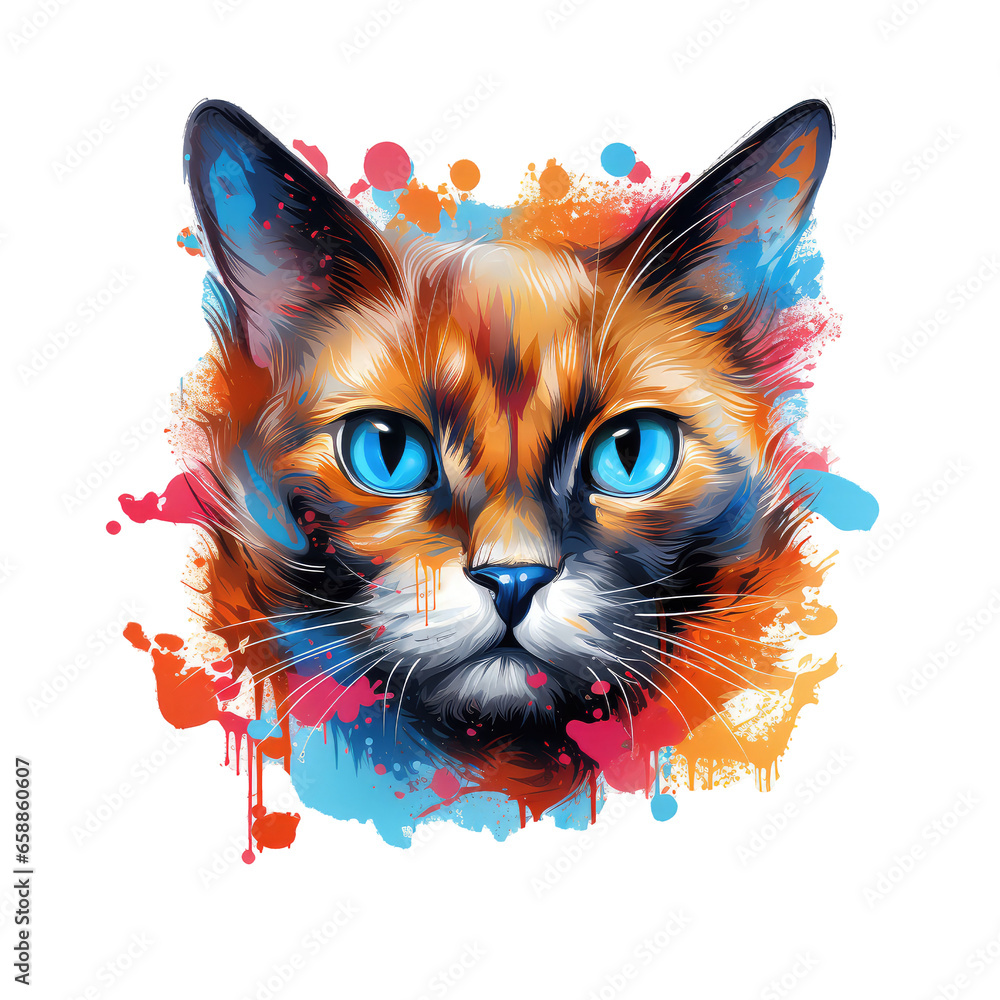 Colorful Tonkinese Cat Splash Art isolated on transparent background ...
