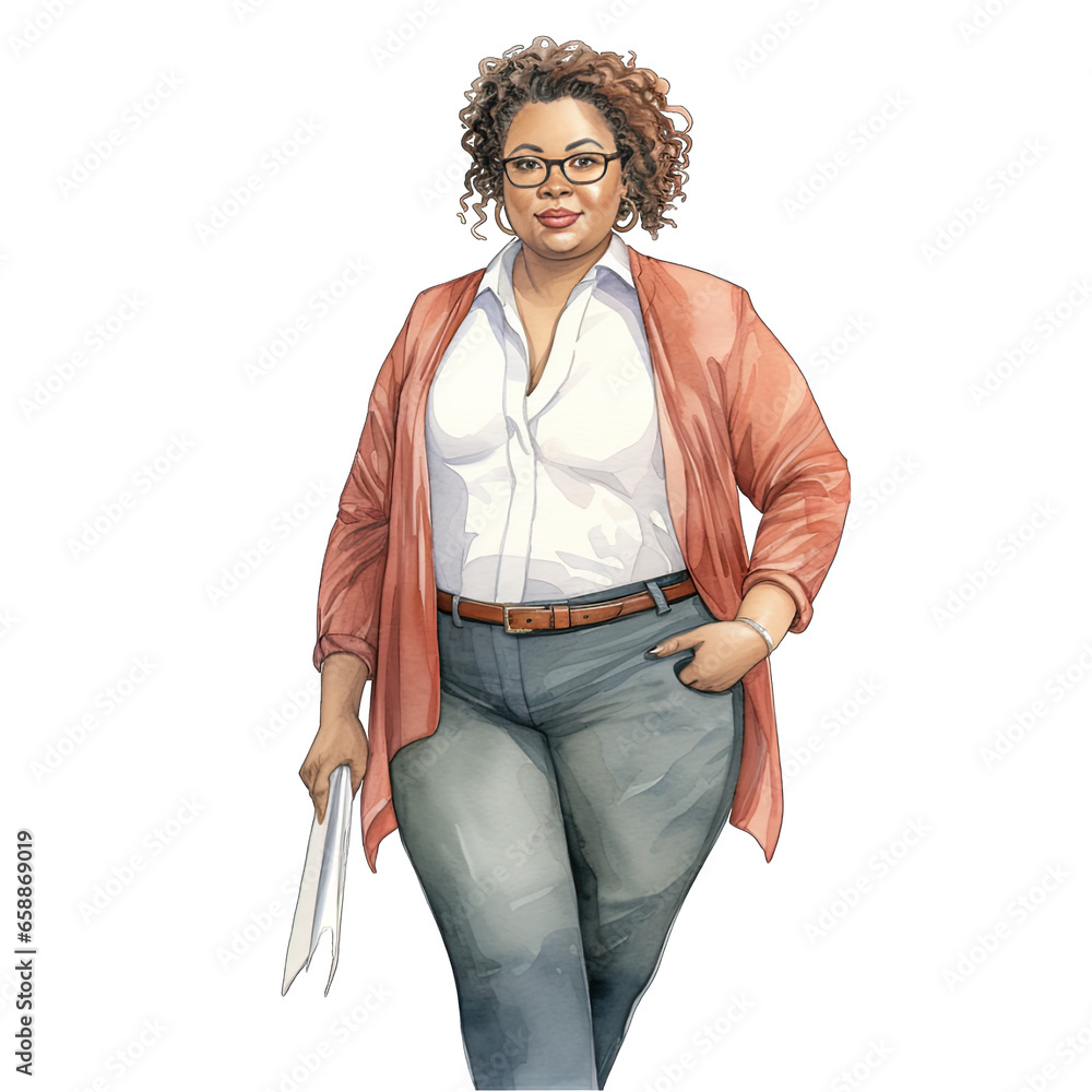 Middle aged curvy African american business woman, working in an office ...