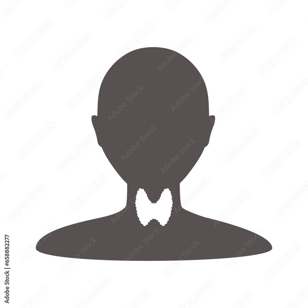 Thyroid gland organ. Body silhouette black glyph icon. Hypothyroidism ...