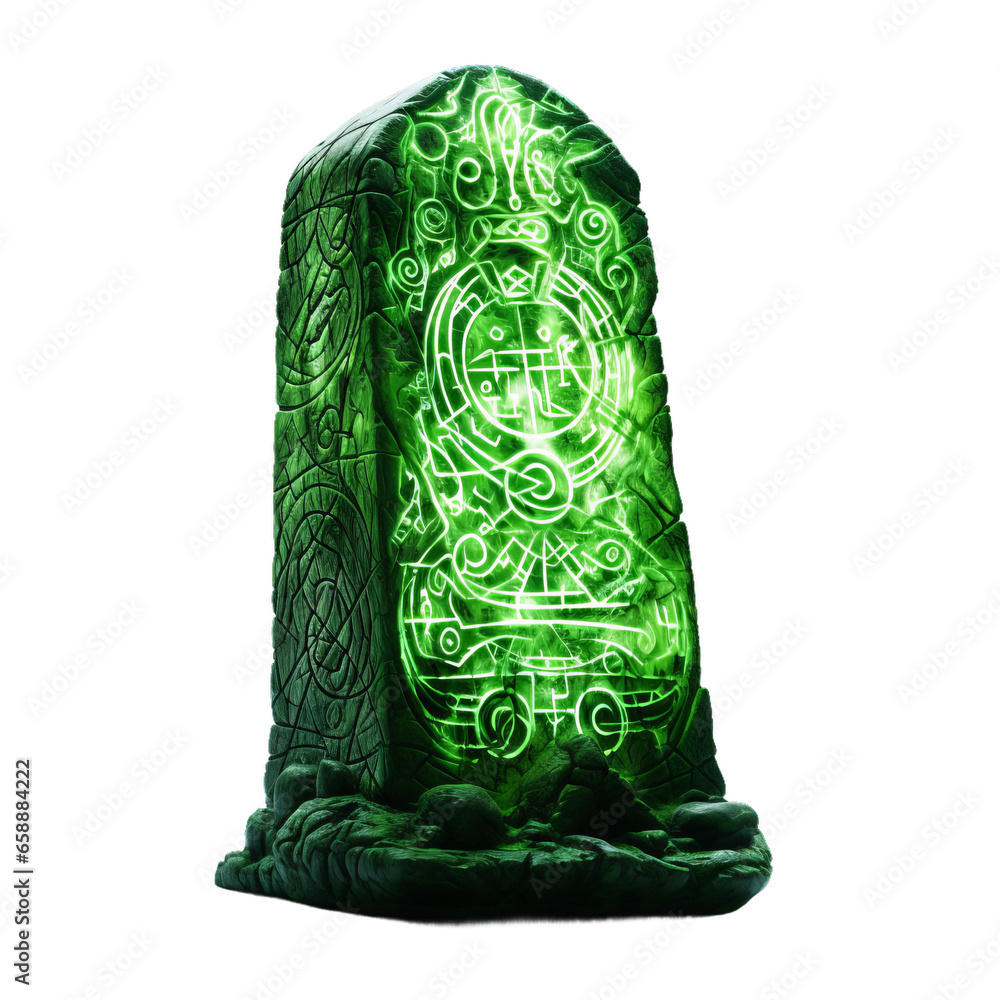 Glowing green runestone isolated on transparent background. Generative ...