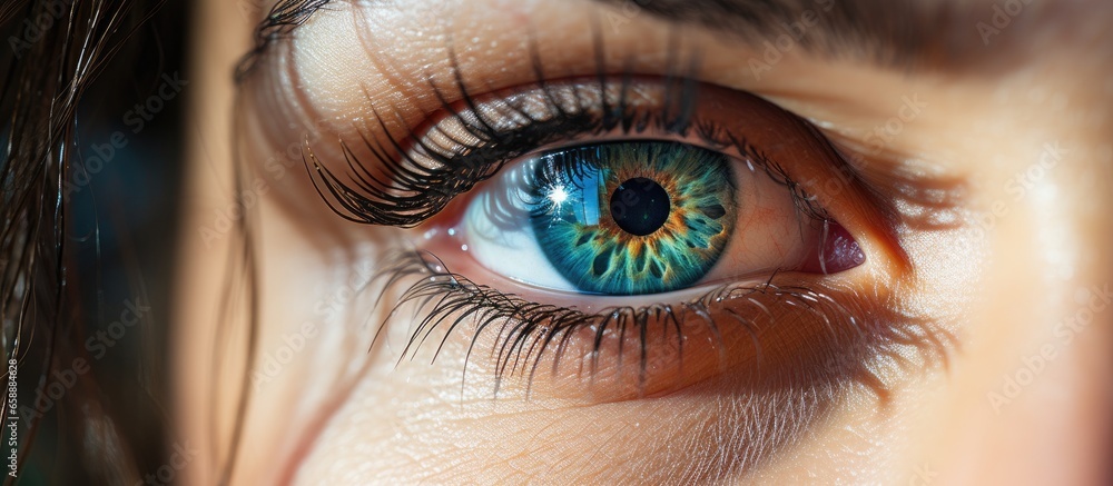 Close up photo of a woman s face featuring green and blue eyes with ...
